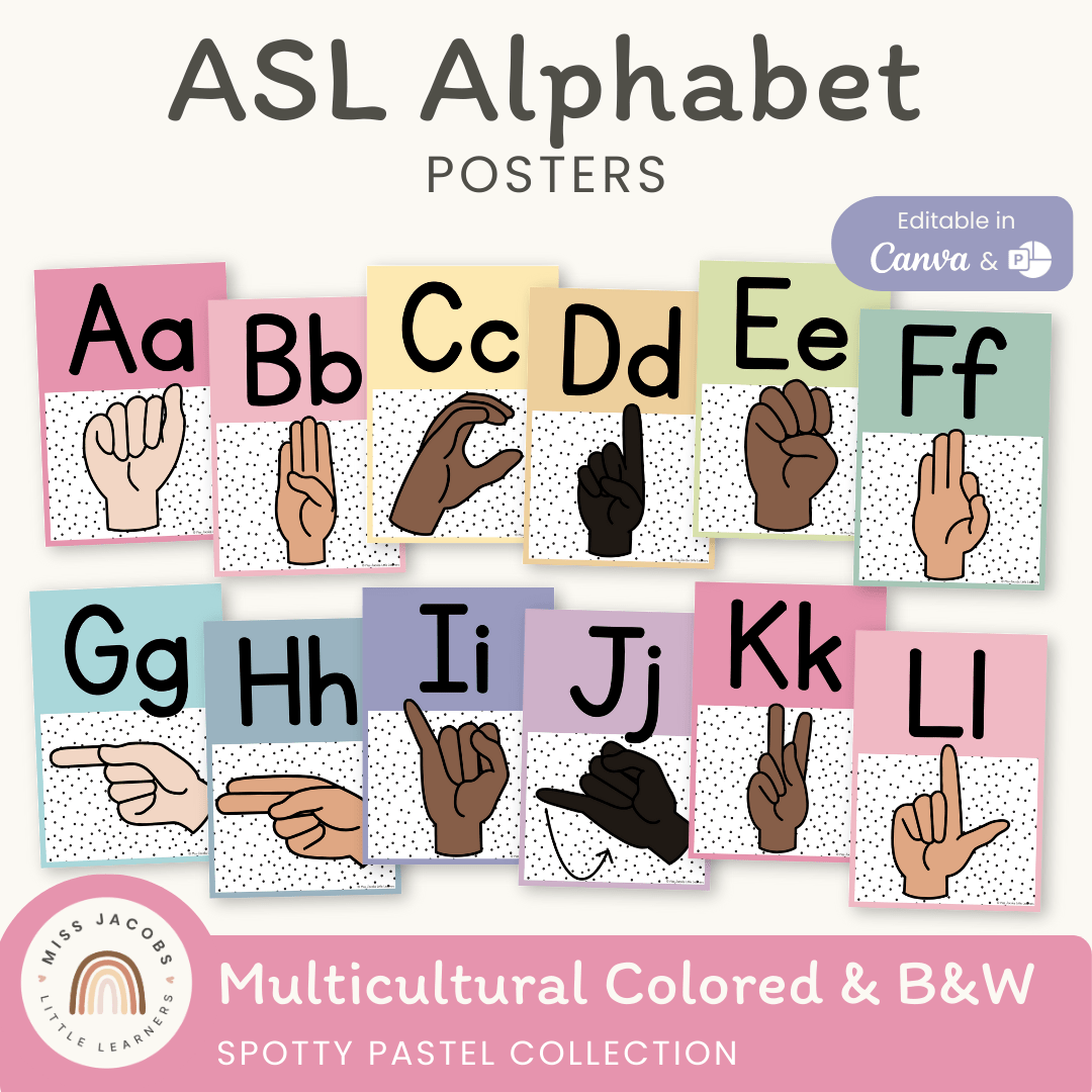 ASL Alphabet Posters - American Sign Language - Spotty Pastel - MJLL