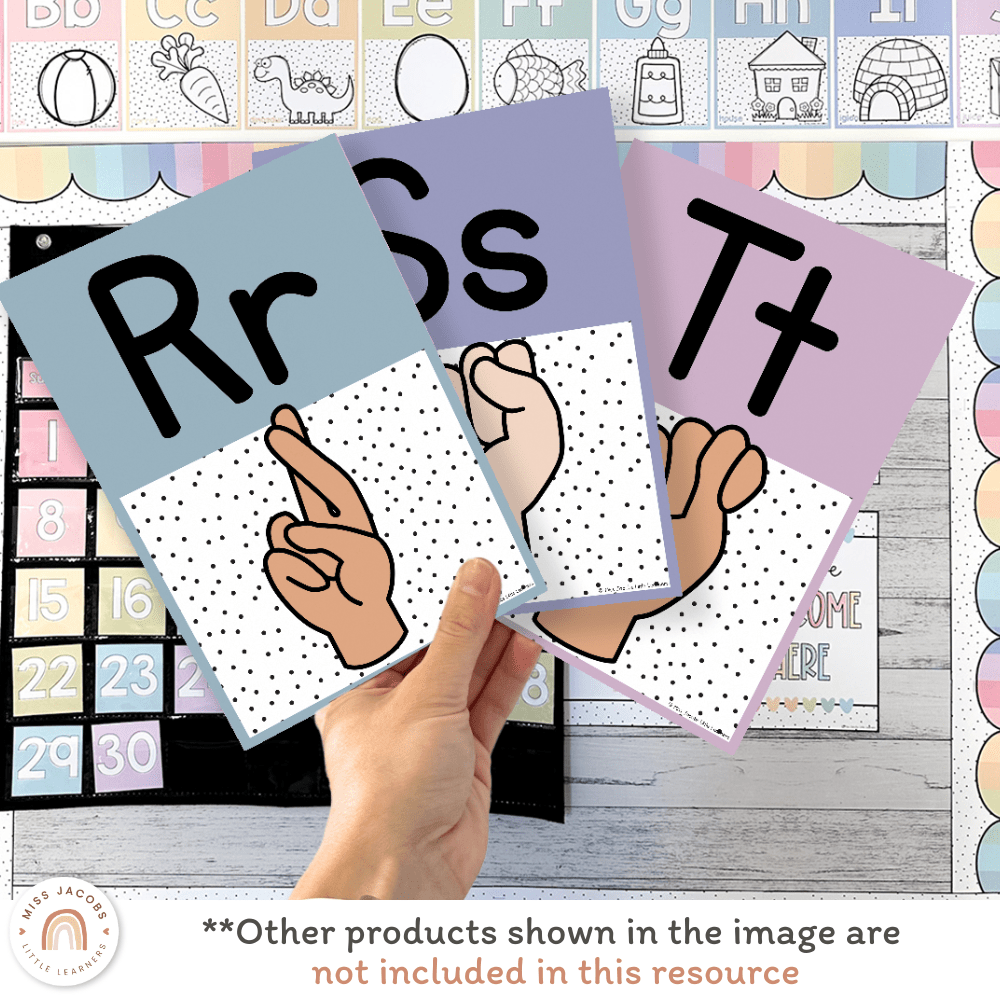 ASL Alphabet Posters - American Sign Language - Spotty Pastel - MJLL