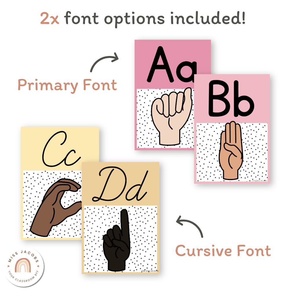 ASL Alphabet Posters - American Sign Language - Spotty Pastel - MJLL