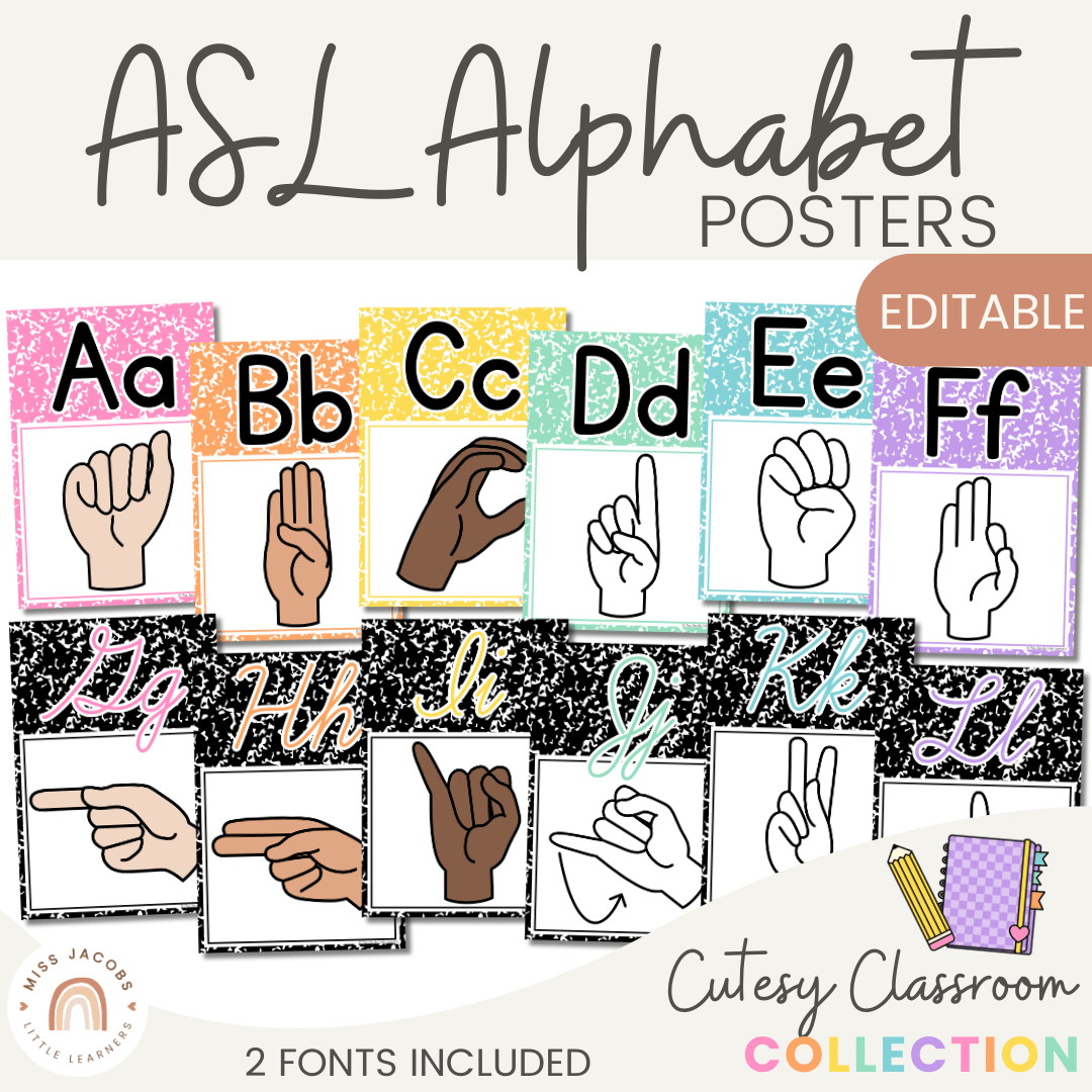 ASL Alphabet Posters - American Sign Language - Cutesy Theme - MJLL