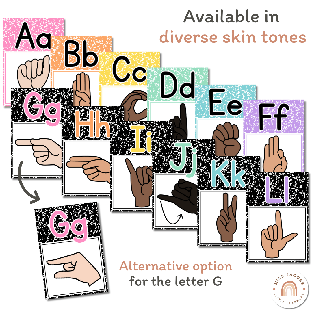 ASL Alphabet Posters - American Sign Language - Cutesy Theme - MJLL