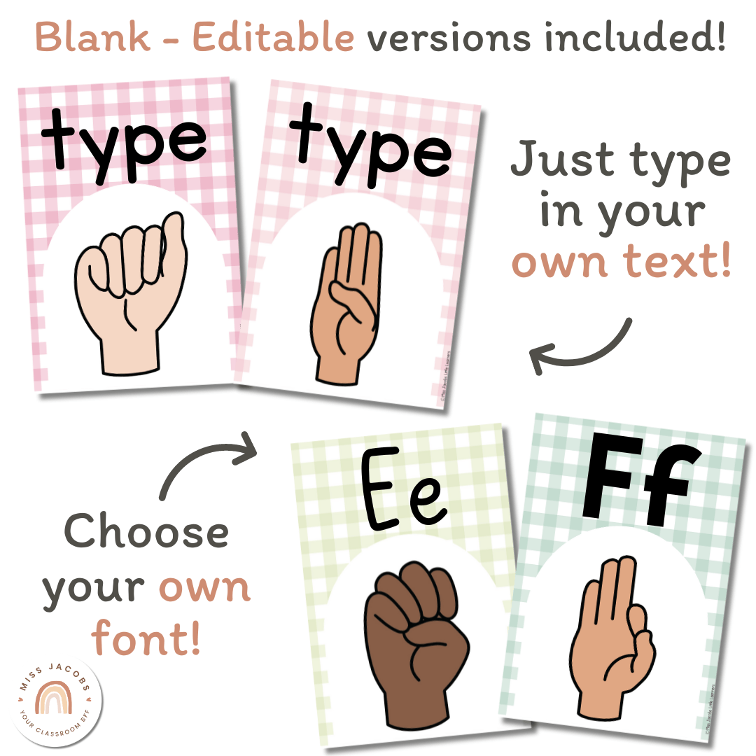 ASL (American Sign Language) Alphabet Posters | Daisy Gingham Pastels ...