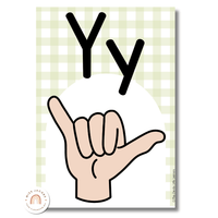 ASL Alphabet Posters (American Sign Language) - Daisy Gingham Pastels