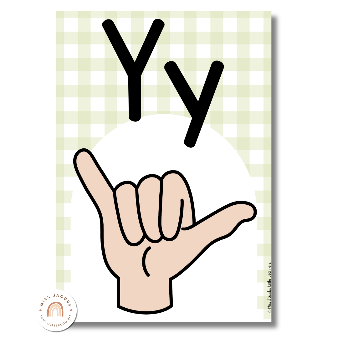 ASL Alphabet Posters (American Sign Language) - Daisy Gingham Pastels