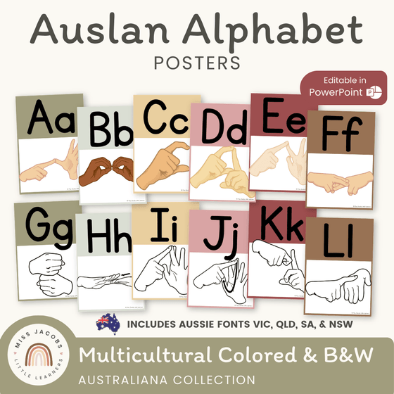 Auslan Alphabet Posters - Australian Sign Language - Australiana Theme ...