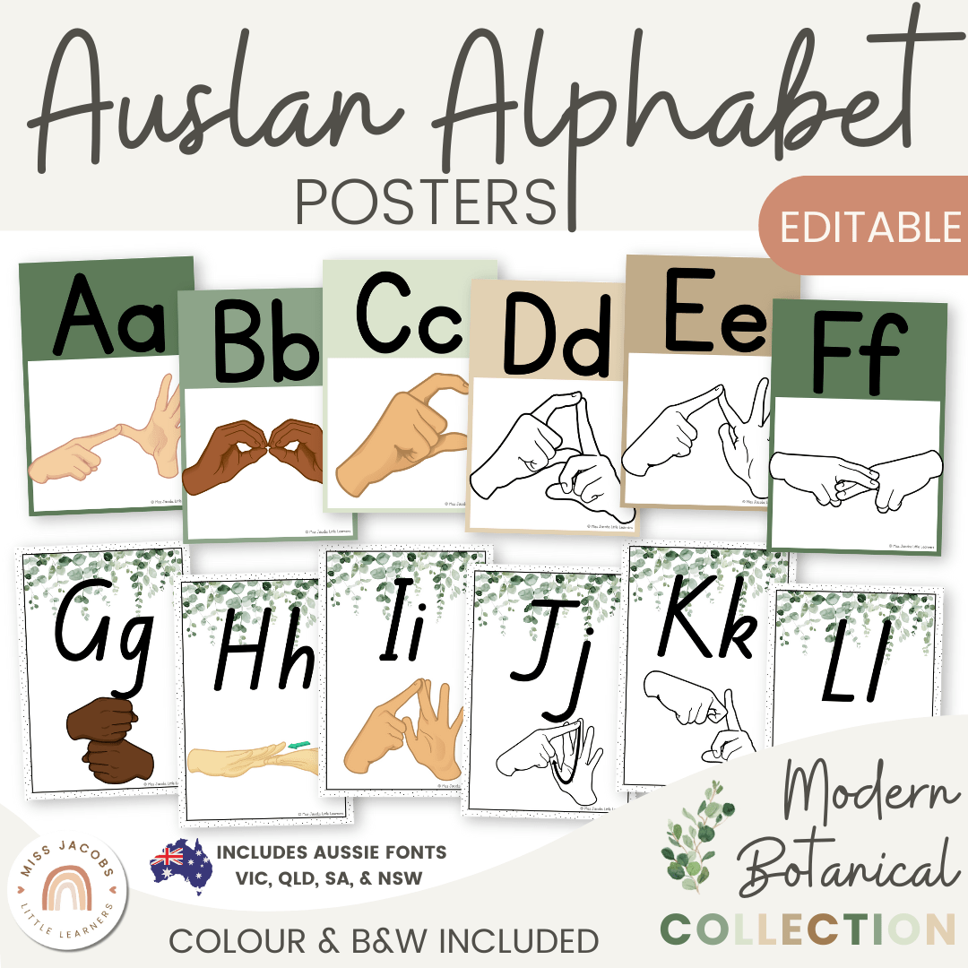 Auslan Alphabet Posters - Modern Botanical Theme - Miss Jacobs