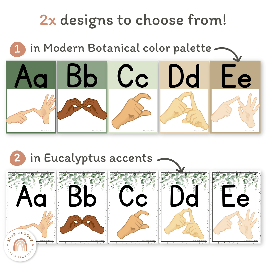 Auslan Alphabet Posters - Modern Botanical Theme - Miss Jacobs
