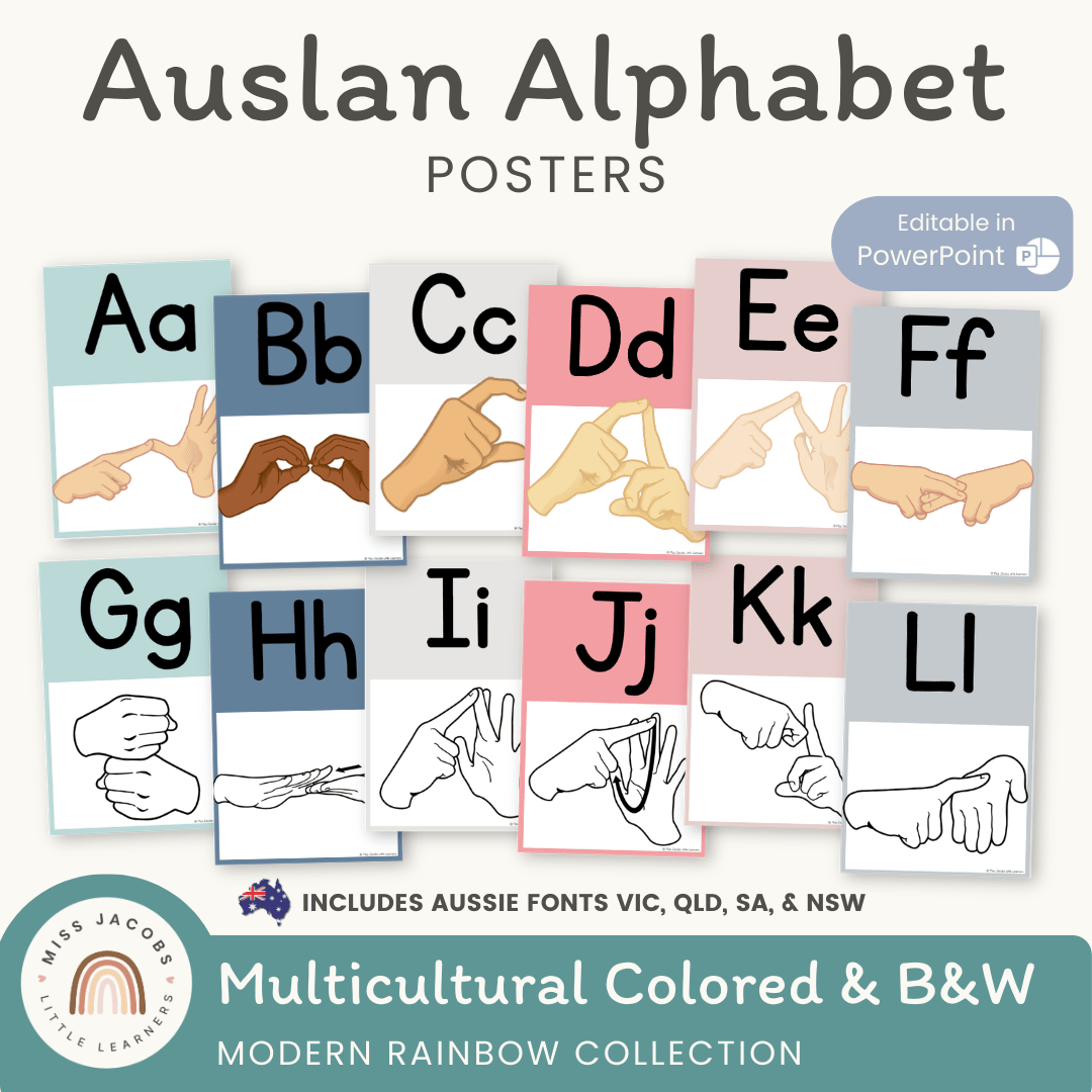 Auslan Alphabet Posters - Australian Sign Language - Rainbow Calm Colo ...