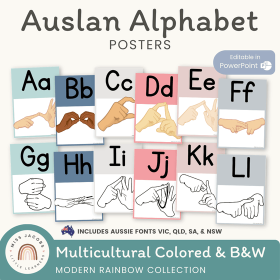 Auslan Alphabet Posters - Australian Sign Language - Rainbow Calm Colo ...