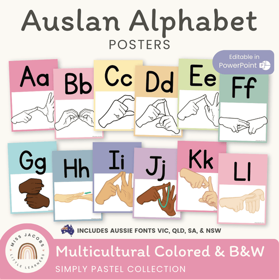 Auslan Alphabet Posters - Australian Sign Language - Simply Pastel ...