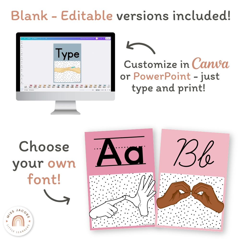 Auslan Alphabet Posters - Australian Sign Language - Spotty Pastel