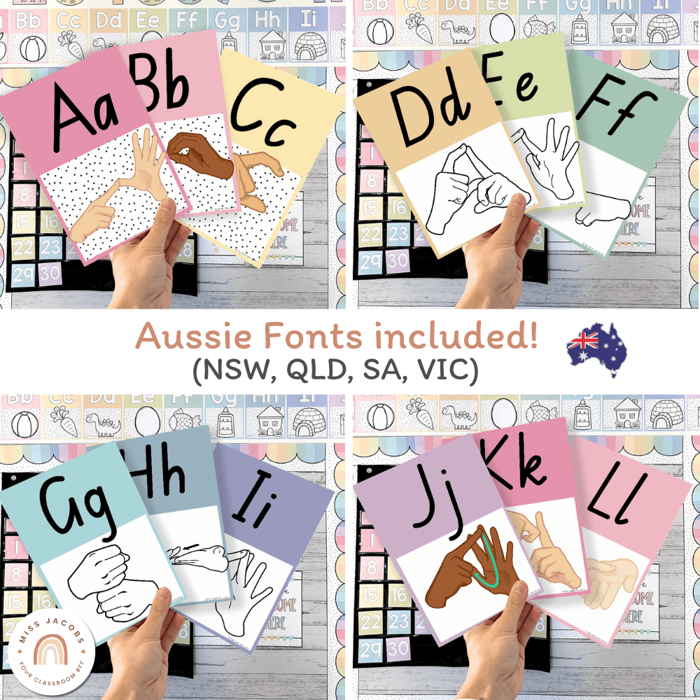 Auslan Alphabet Posters - Australian Sign Language - Spotty Pastel