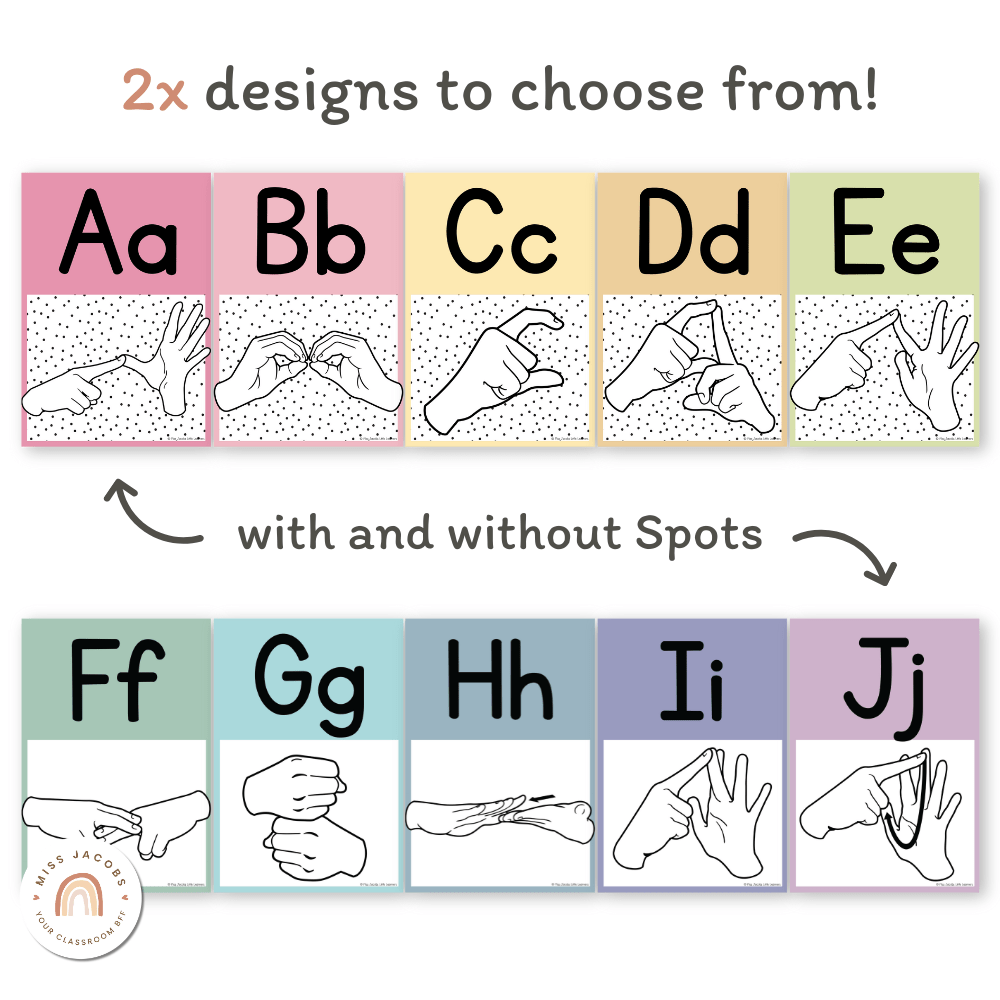 Auslan Alphabet Posters - Australian Sign Language - Spotty Pastel ...