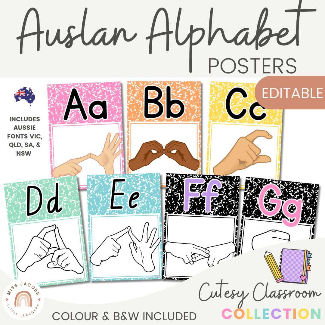 Auslan Alphabet Posters - Australian Sign Language - Cutesy - MJLL ...