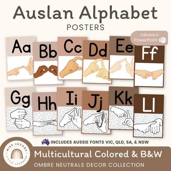 Auslan ALPHABET POSTERS | NEUTRALS THEME | WITH AND WITHOUT SPOTS ...