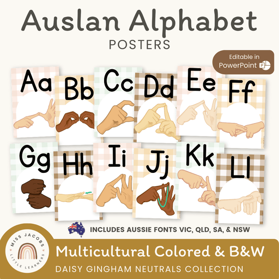 Auslan (Australian Sign Language) Alphabet Posters | Daisy Gingham Neu ...