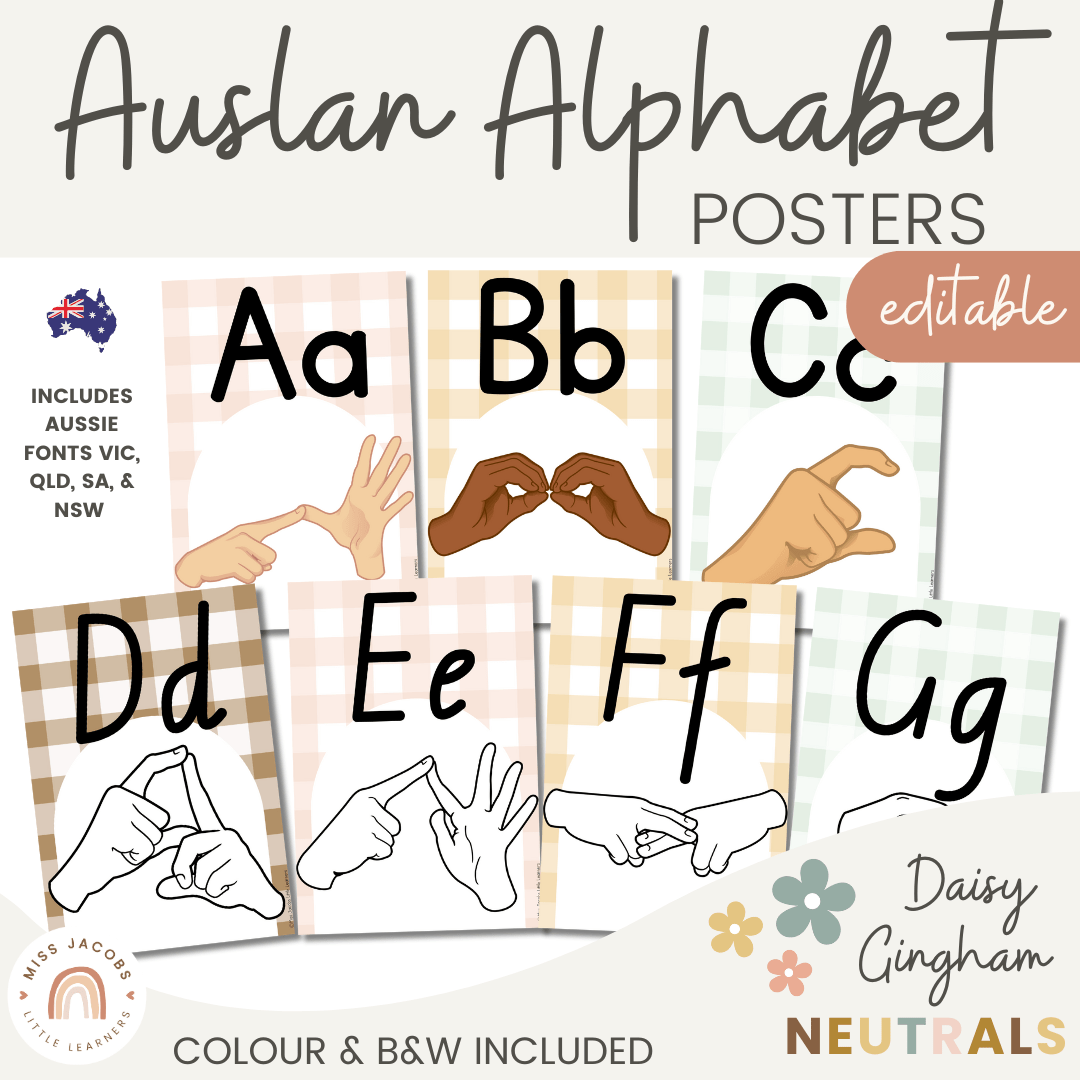 Auslan (Australian Sign Language) Alphabet Posters | Daisy Gingham Neu