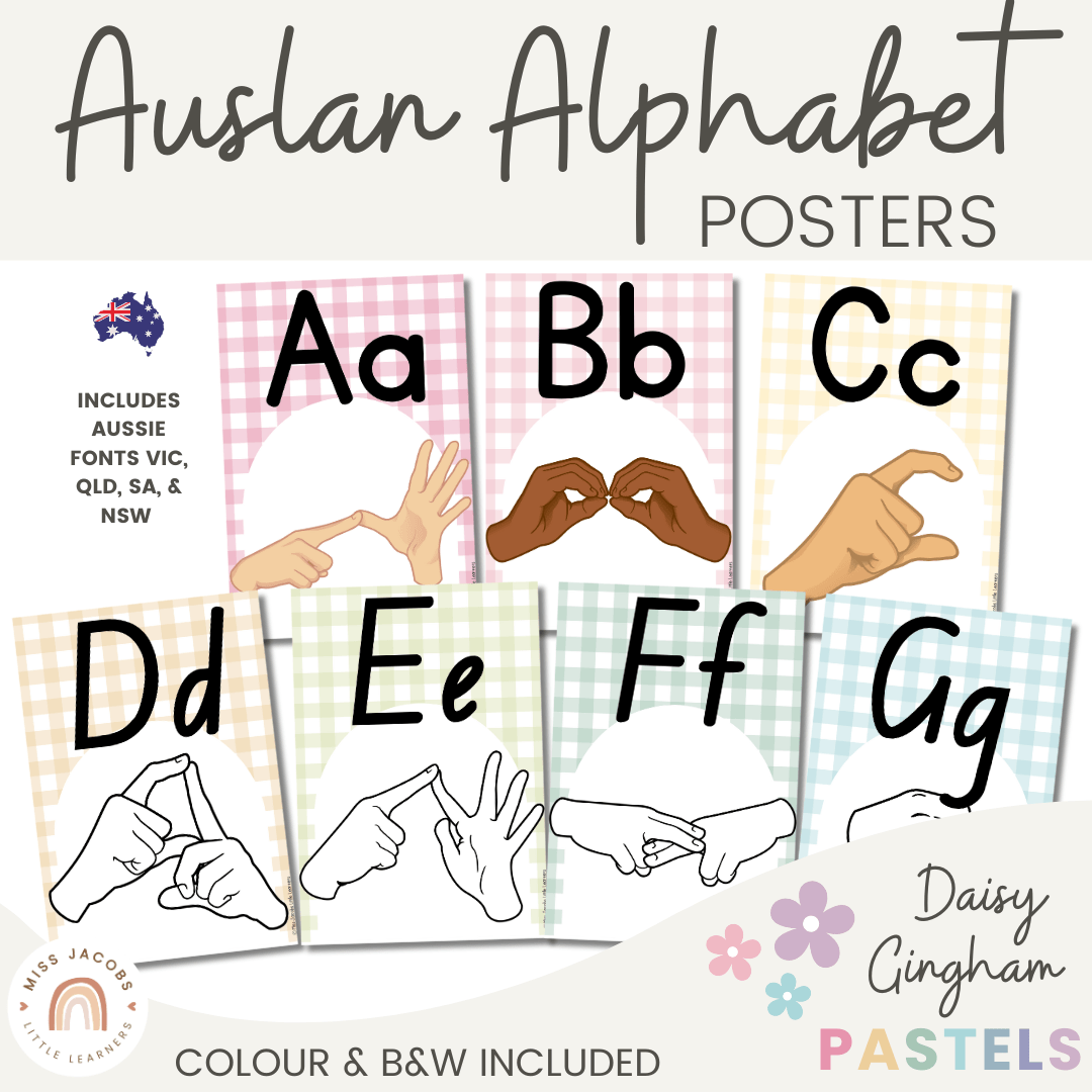 Auslan Alphabet Posters (Australian Sign Language) - Daisy Gingham Pas