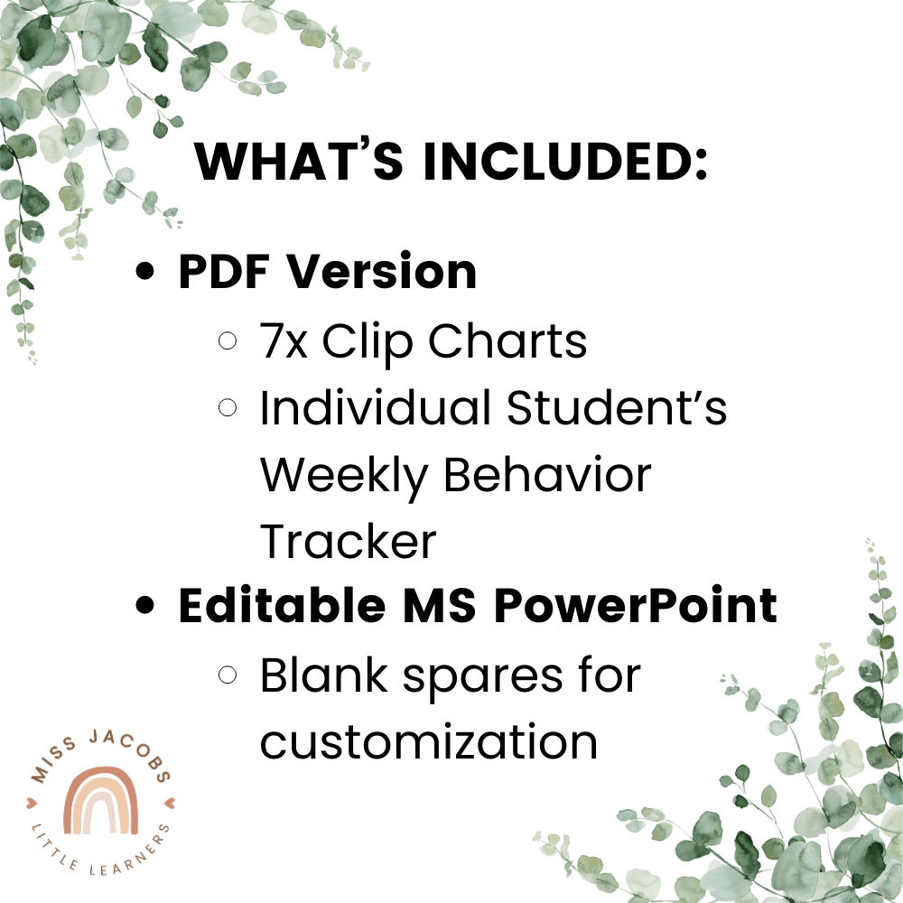 Behavior Clip Chart - Modern Botanical Theme - Miss Jacobs