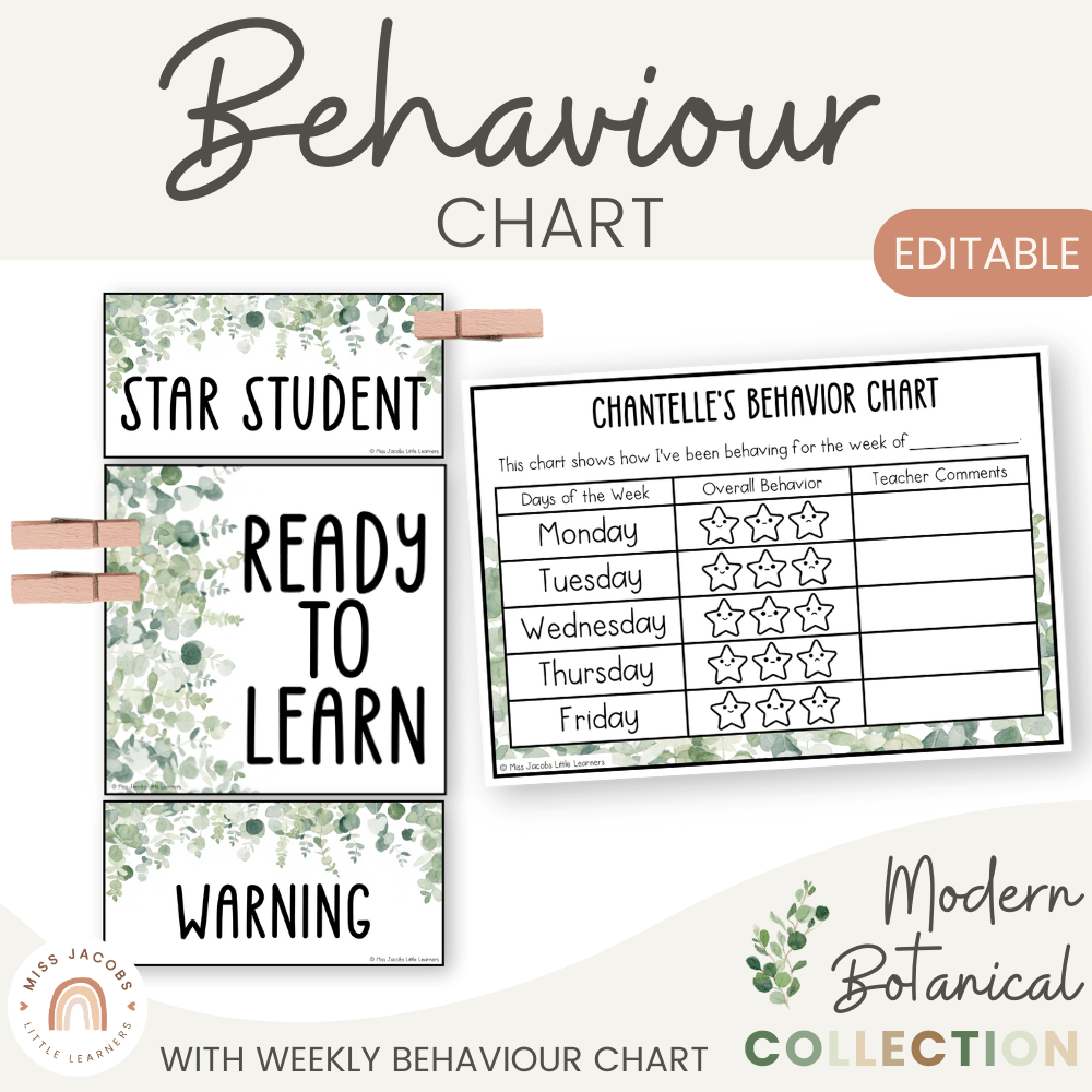 Behavior Clip Chart - Modern Botanical Theme - Miss Jacobs