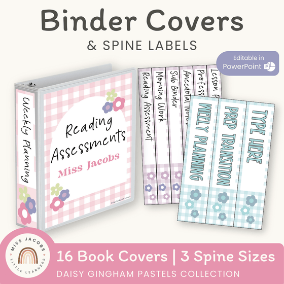 Binder Covers and Spines | Daisy Gingham Pastels – Miss Jacobs Little ...