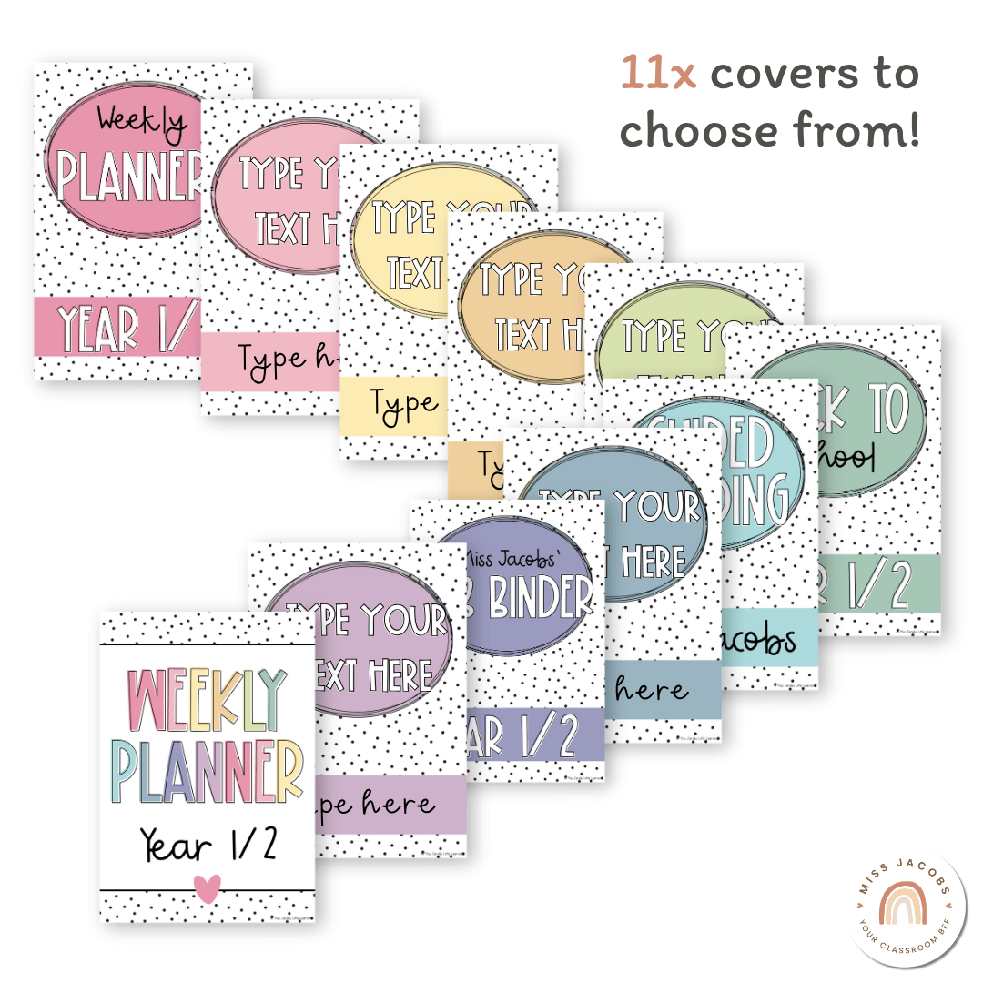 Binder Covers and Spine Labels - Spotty Pastel Classroom Theme - MJLL