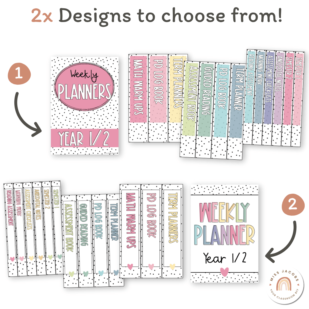 Binder Covers and Spine Labels - Spotty Pastel Classroom Theme - MJLL