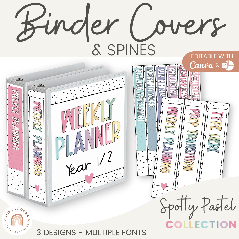 Binder Covers and Spine Labels - Spotty Pastel Classroom Theme - MJLL