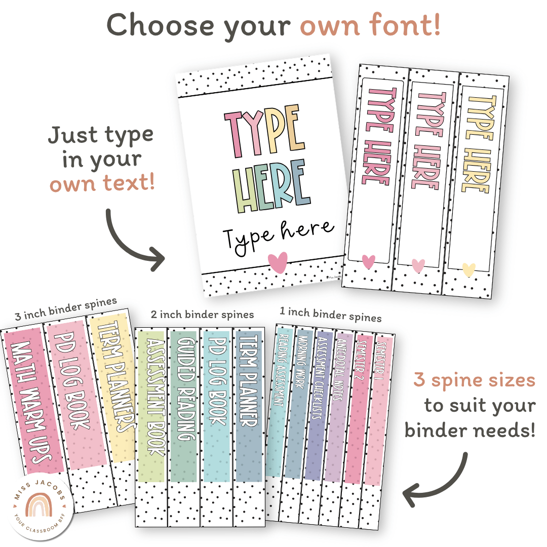 Binder Covers and Spine Labels - Spotty Pastel Classroom Theme - MJLL