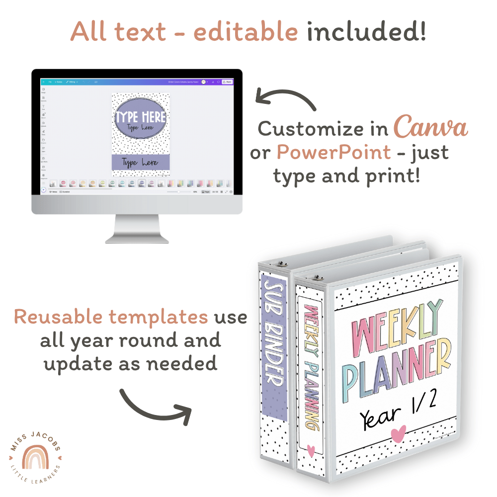 Binder Covers and Spine Labels - Spotty Pastel Classroom Theme - MJLL