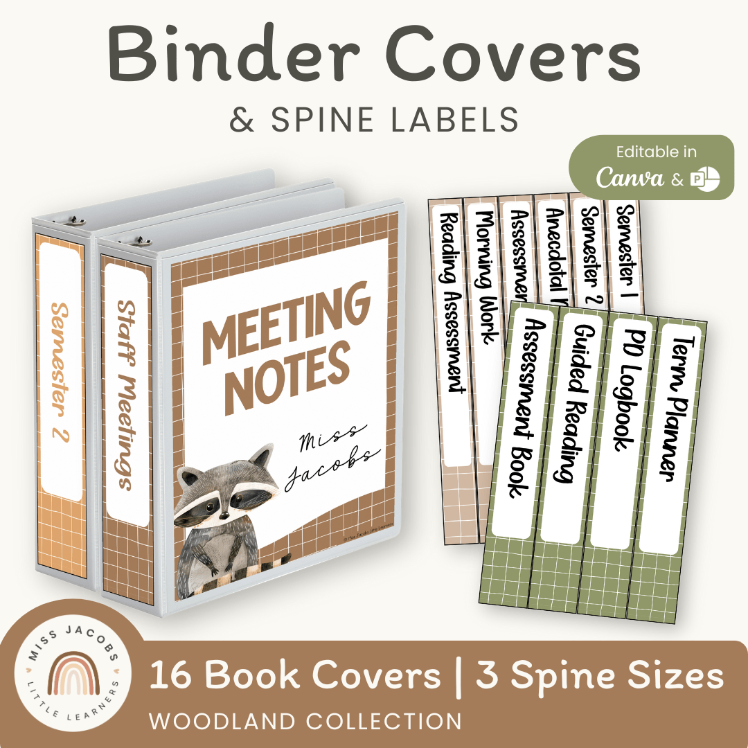 Binder Covers and Spine Labels - Woodland Classroom Decor - MJLL