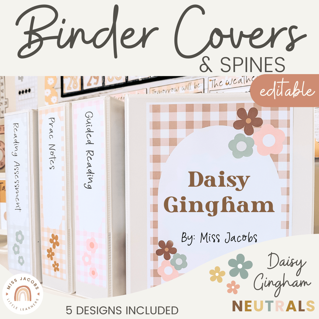Binder Covers and Spines | Daisy Gingham Neutrals