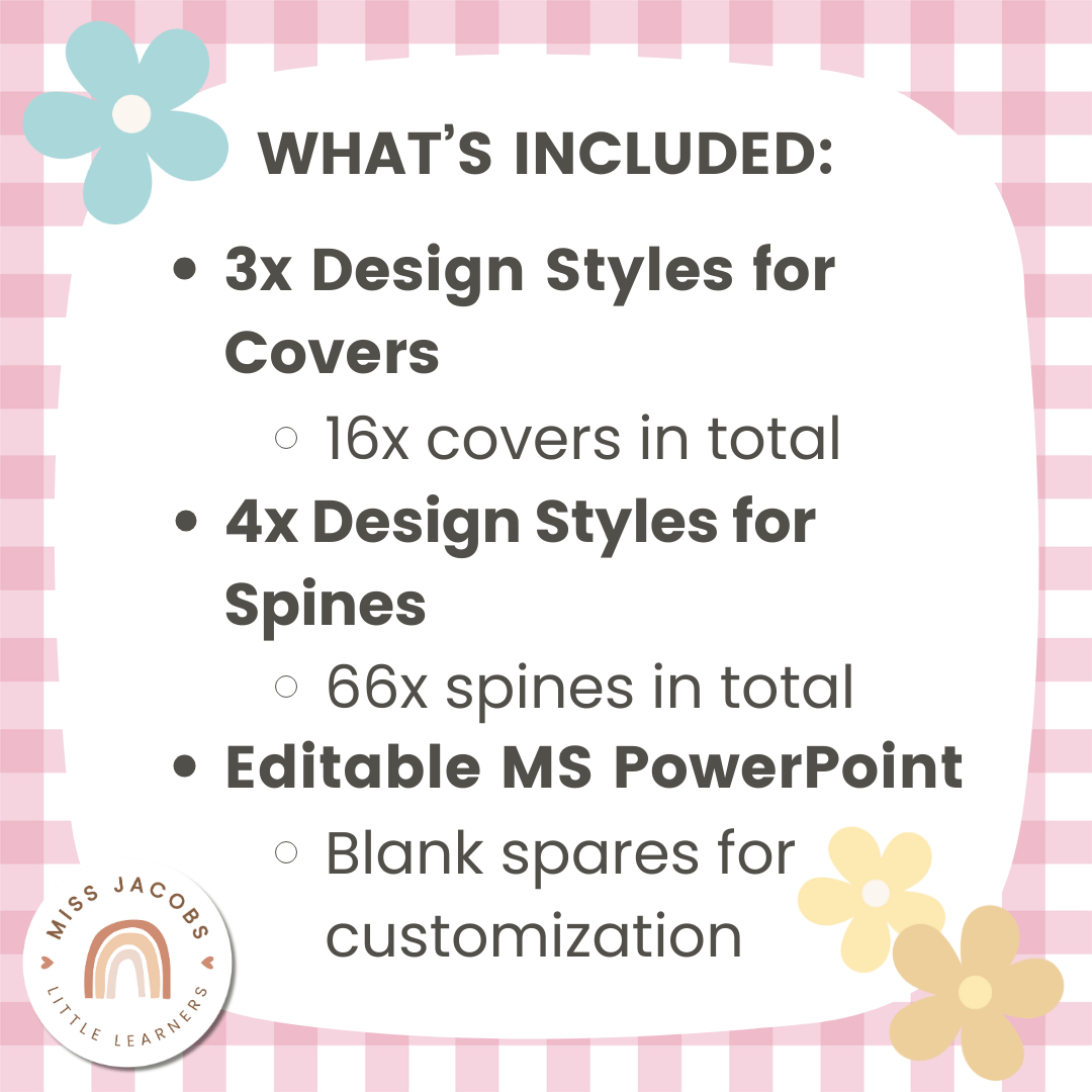 Binder Covers and Spines | Daisy Gingham Pastels