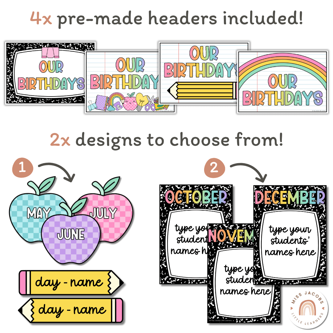 Birthday Chart - Cutesy Classroom Theme - Miss Jacobs