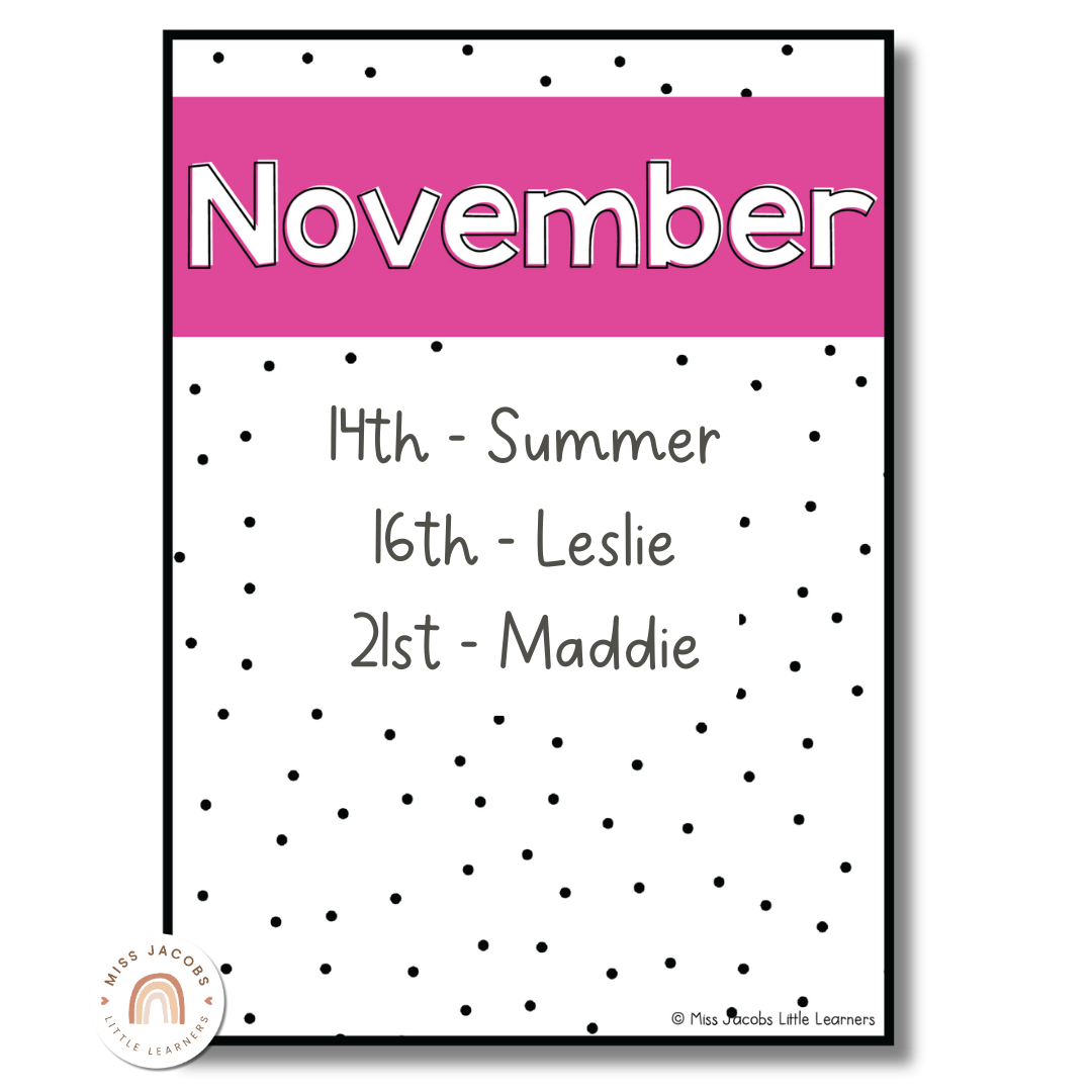 Birthday Chart - Spotty Bright Theme - Miss Jacobs – Miss Jacobs Little ...