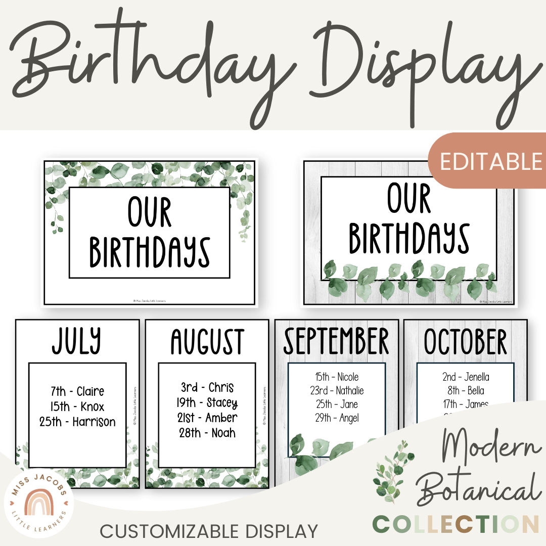 Birthday Display - Modern Botanical Classroom Theme - Miss Jacobs