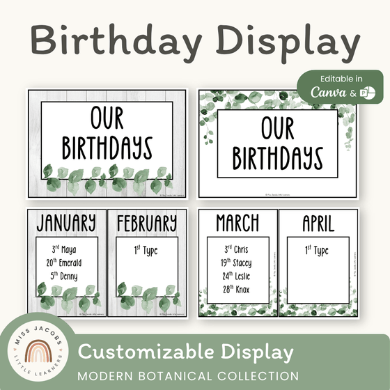 Birthday Display - Modern Botanical Classroom Theme - Miss Jacobs ...