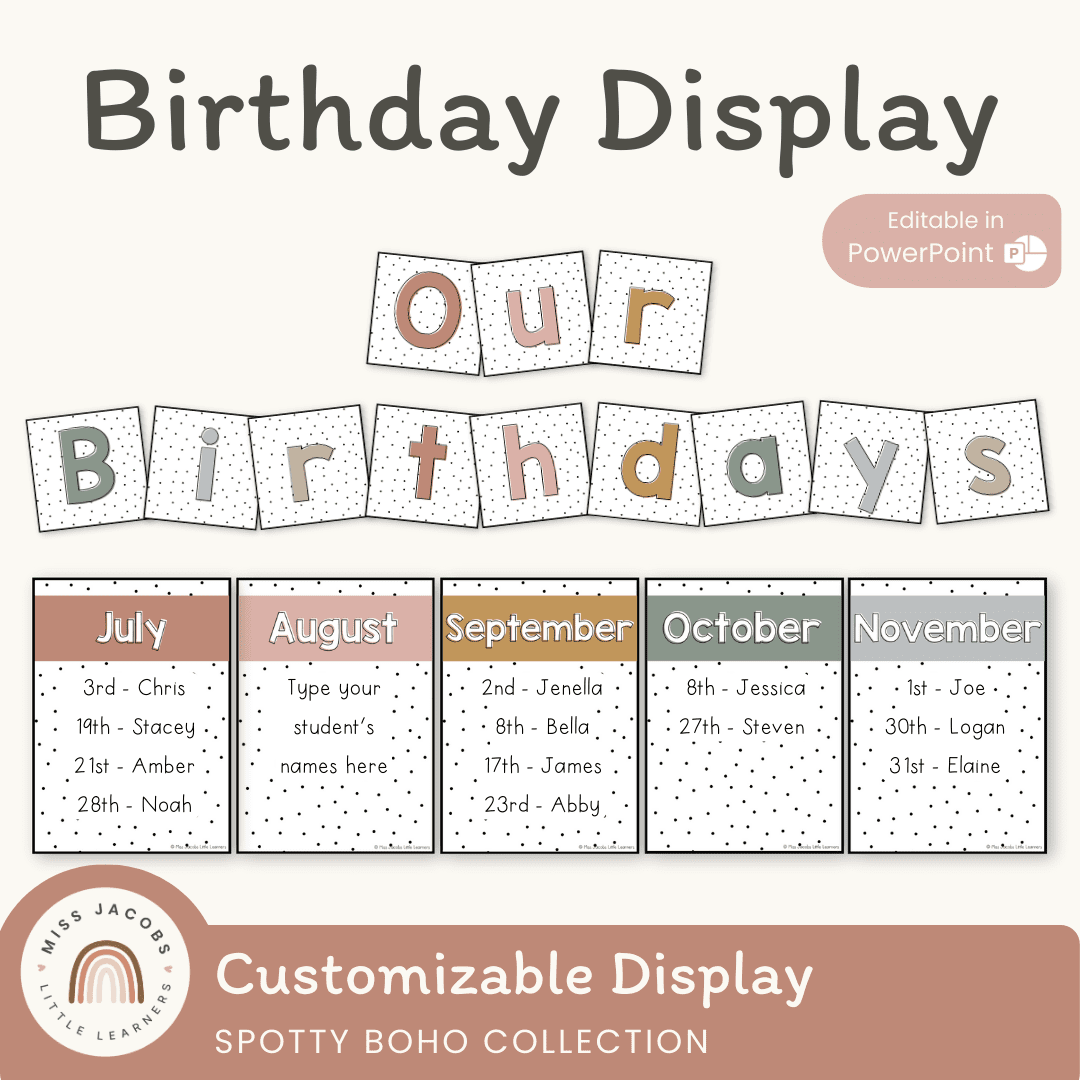 Birthday Display - Spotty Boho Classroom Decor