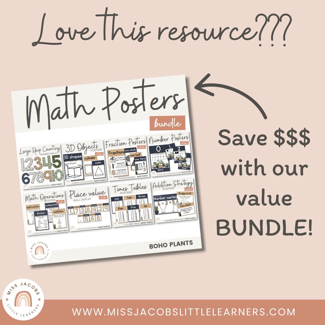 Hundreds Chart - Boho Plants Classroom Decor