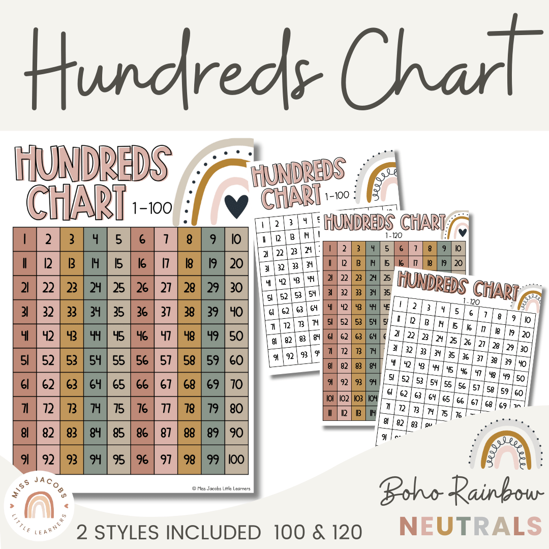 Hundreds Chart - Boho Neutrals Classroom Theme - Miss Jacobs