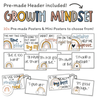 Growth Mindset Posters - Boho Rainbow Neutrals Classroom Theme - MJLL