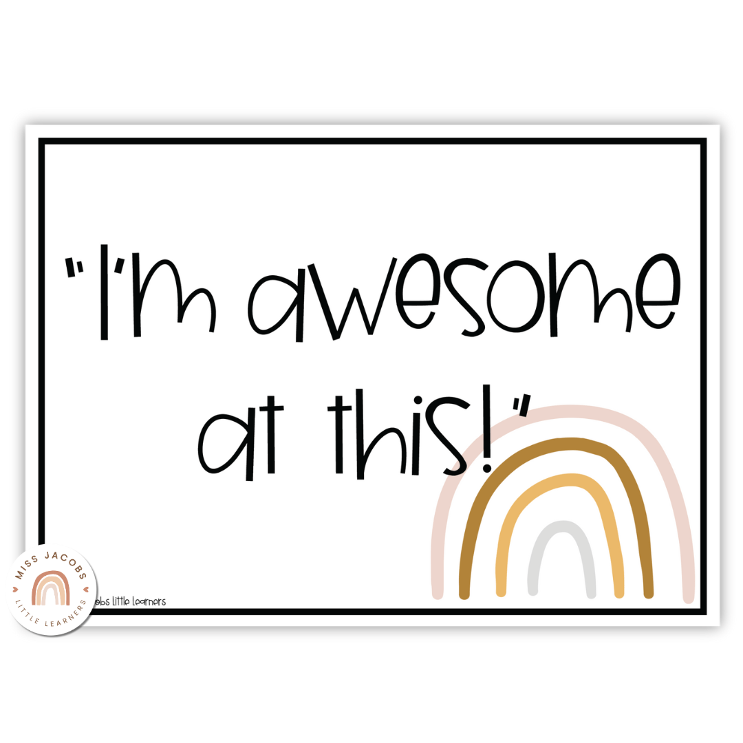 Growth Mindset Posters - Boho Rainbow Neutrals Classroom Theme - MJLL