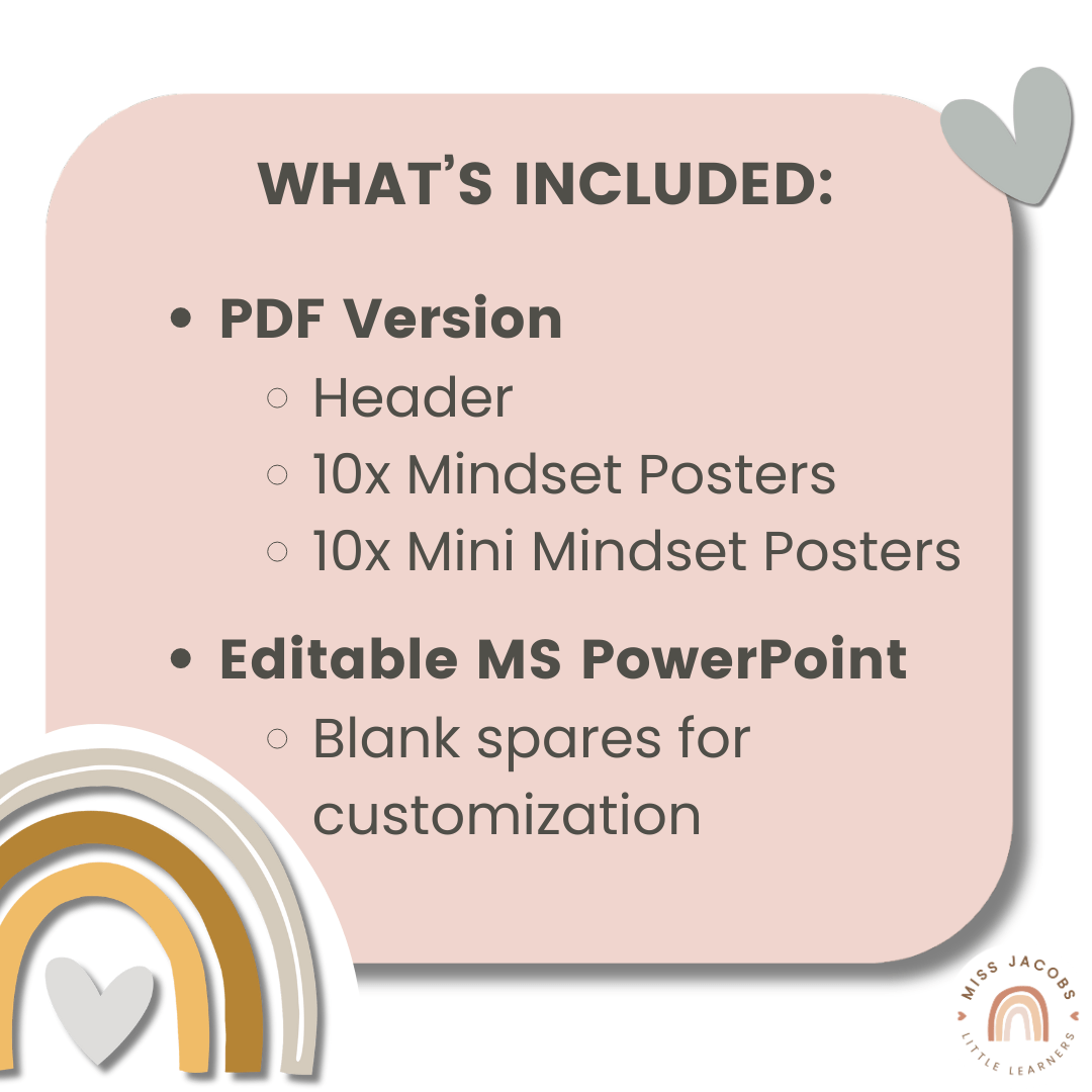 Growth Mindset Posters - Boho Rainbow Neutrals Classroom Theme - MJLL