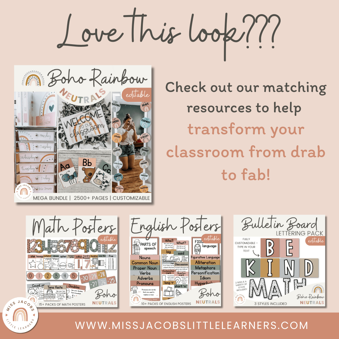 Growth Mindset Posters - Boho Rainbow Neutrals Classroom Theme - MJLL