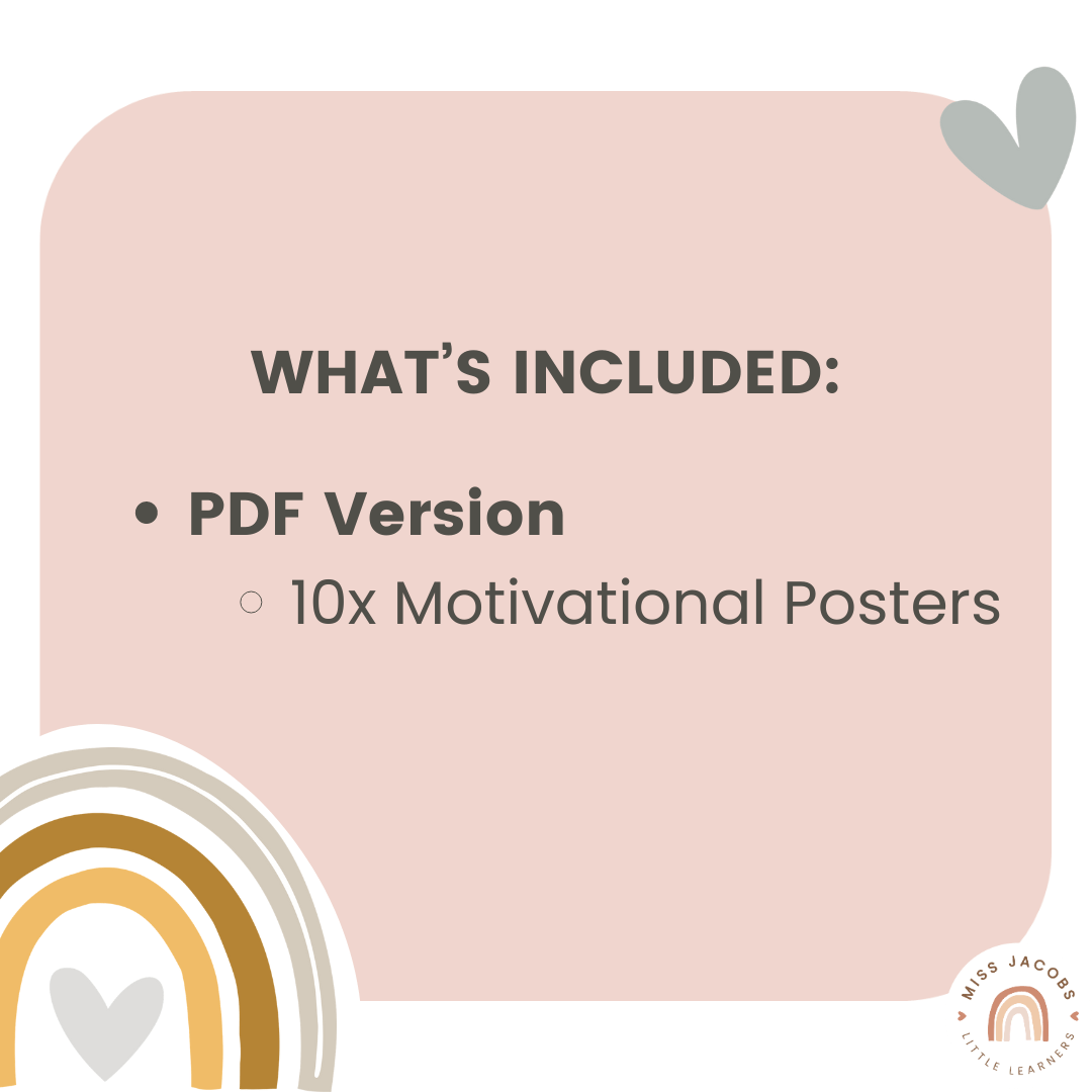 Inspirational Classroom Posters - Boho Rainbow Neutrals Theme - MJLL