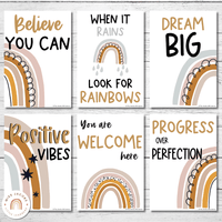 Inspirational Classroom Posters - Boho Rainbow Neutrals Theme - MJLL