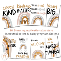 Inspirational Classroom Posters - Boho Rainbow Neutrals Theme - MJLL