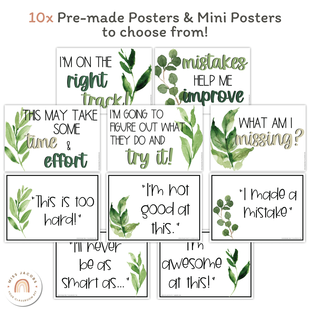 Growth Mindset Posters Eucalyptus - Modern Botanical Decor
