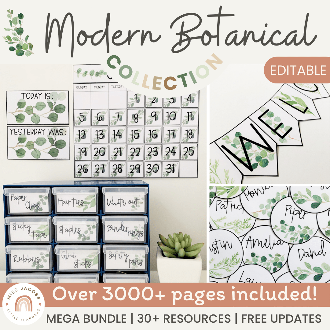 Modern Botanical Classroom Decor - Minimalist Farmhouse Theme - MJLL ...