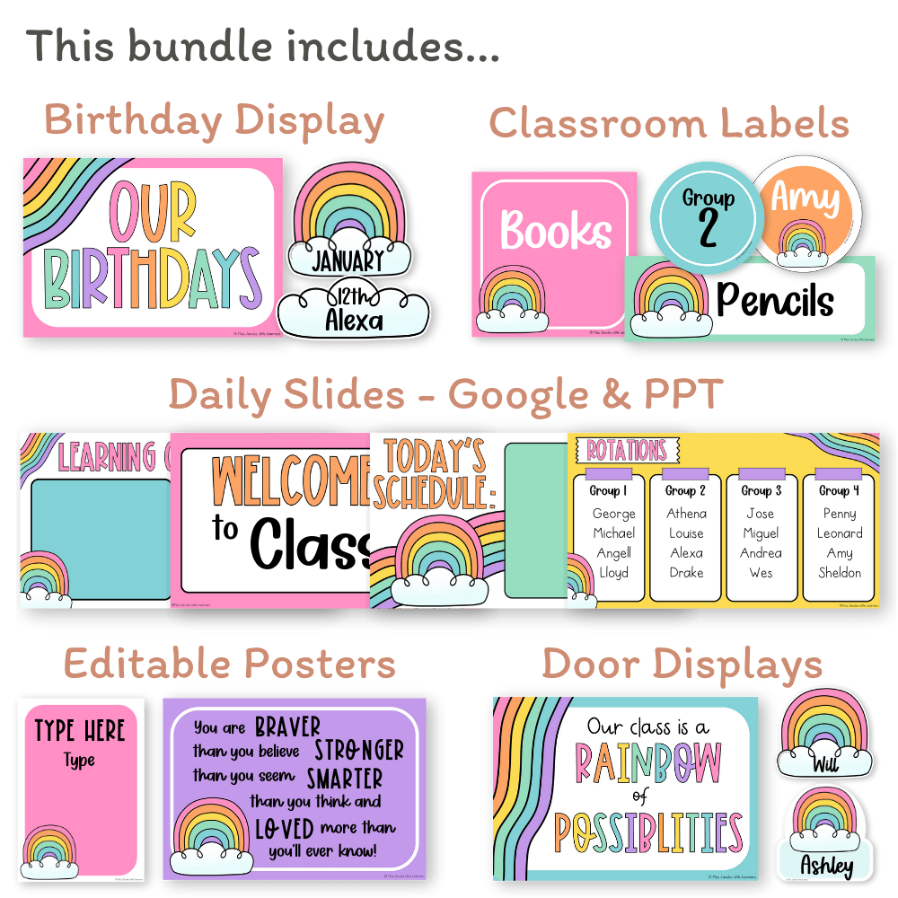 Bright Rainbow Theme Classroom Essentials Decor Pack - Miss Jacobs